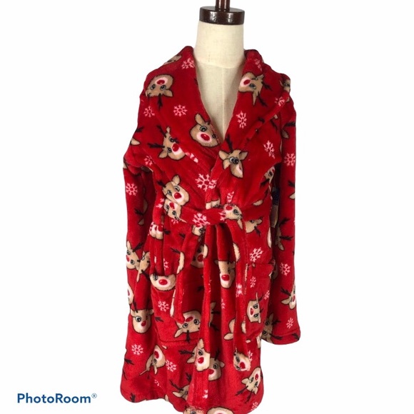 Lightning Bug | Pajamas | Lightning Bug Girls Red Nose Reindeer Robe ...